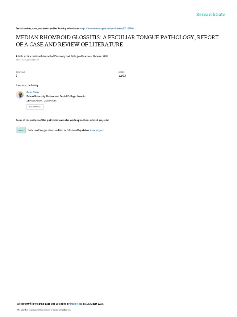 Median Rhomboid Glossitis | PDF | Candidiasis | Medical Specialties