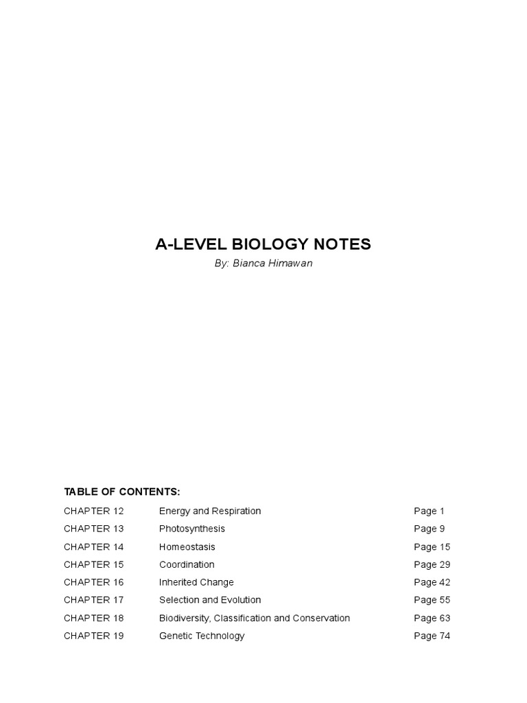 A-Level Biology Notes: By: Bianca Himawan | PDF | Adenosine ...