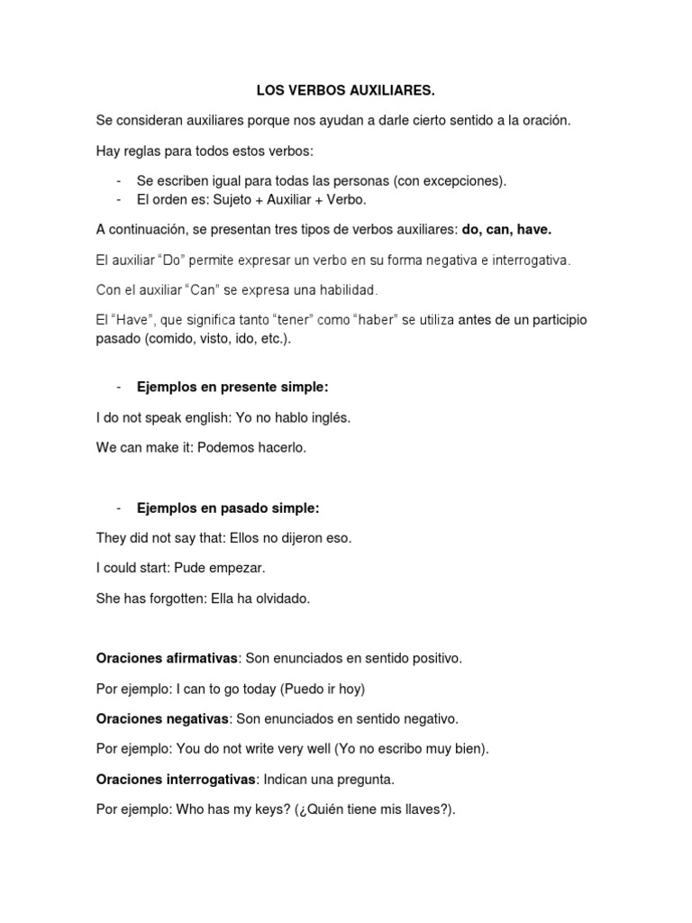 Los Verbos Auxiliares | PDF