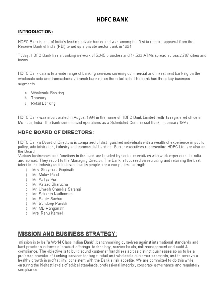 HDFC Bank: HDFC Board of Directors | PDF | Corporate Governance ...