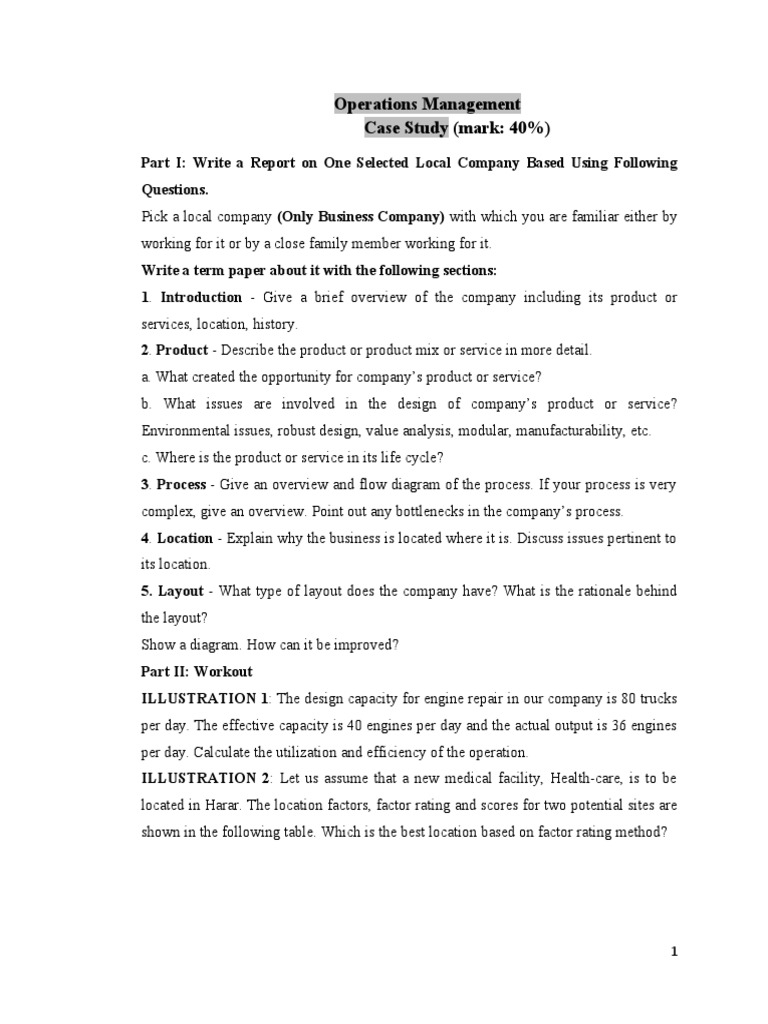 Operations Management Case Study (Mark: 40%) | PDF | Life Cycle ...