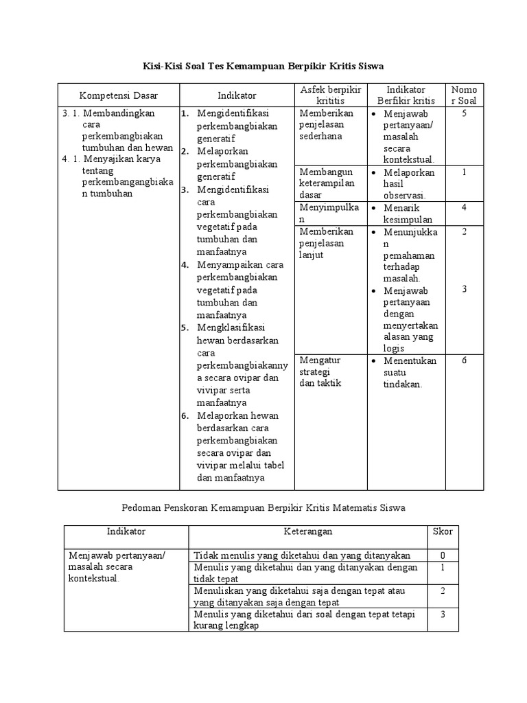 Instrumen Tes Kemampuan Berpikir Kritis | PDF