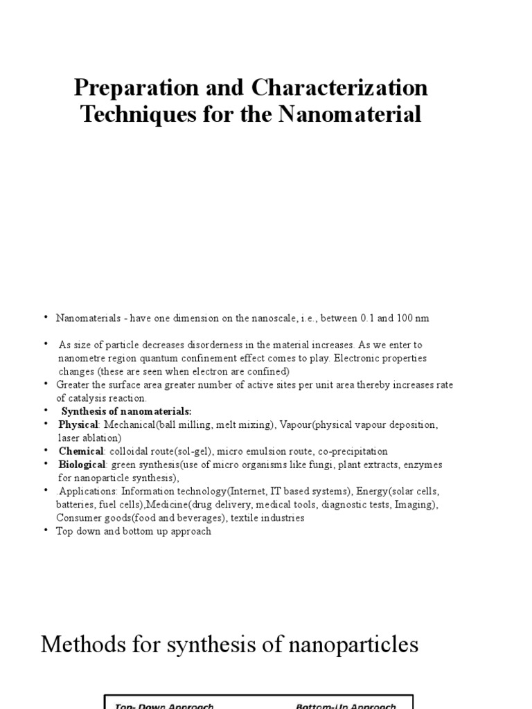 Preparation and Characterization Techniques For The Nanomaterial | PDF ...