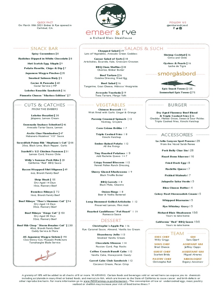 Ember & Rye Dinner Menu | PDF | Beef | Salad