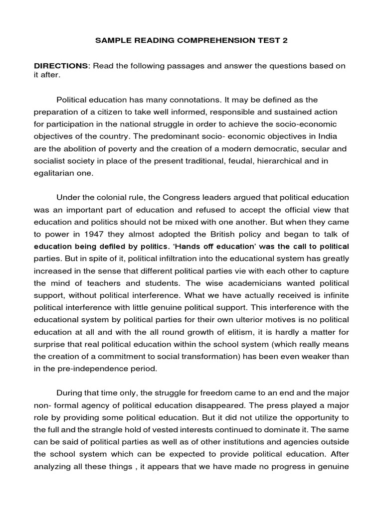 Reading Comprehension Test 2 | PDF