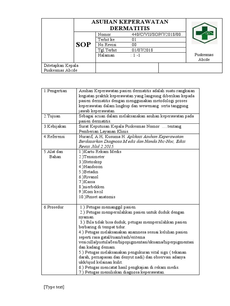 SOP Asuhan Keperawatan Dermatitis | PDF