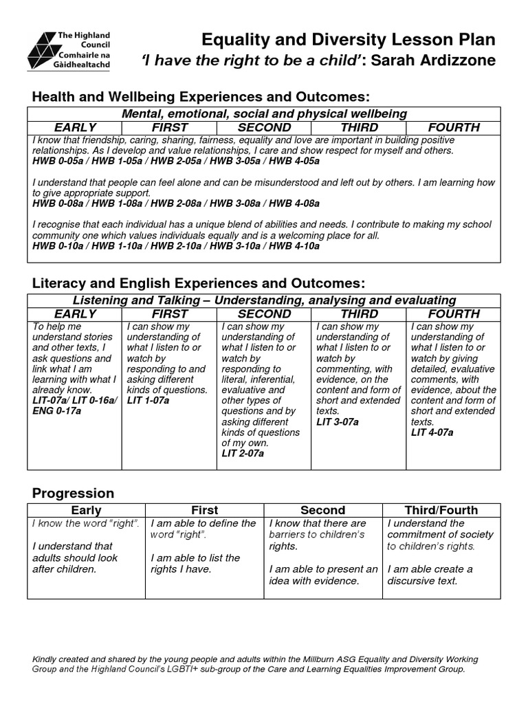 Equality and Diversity Lesson Plan Guide | PDF | Children's Rights ...