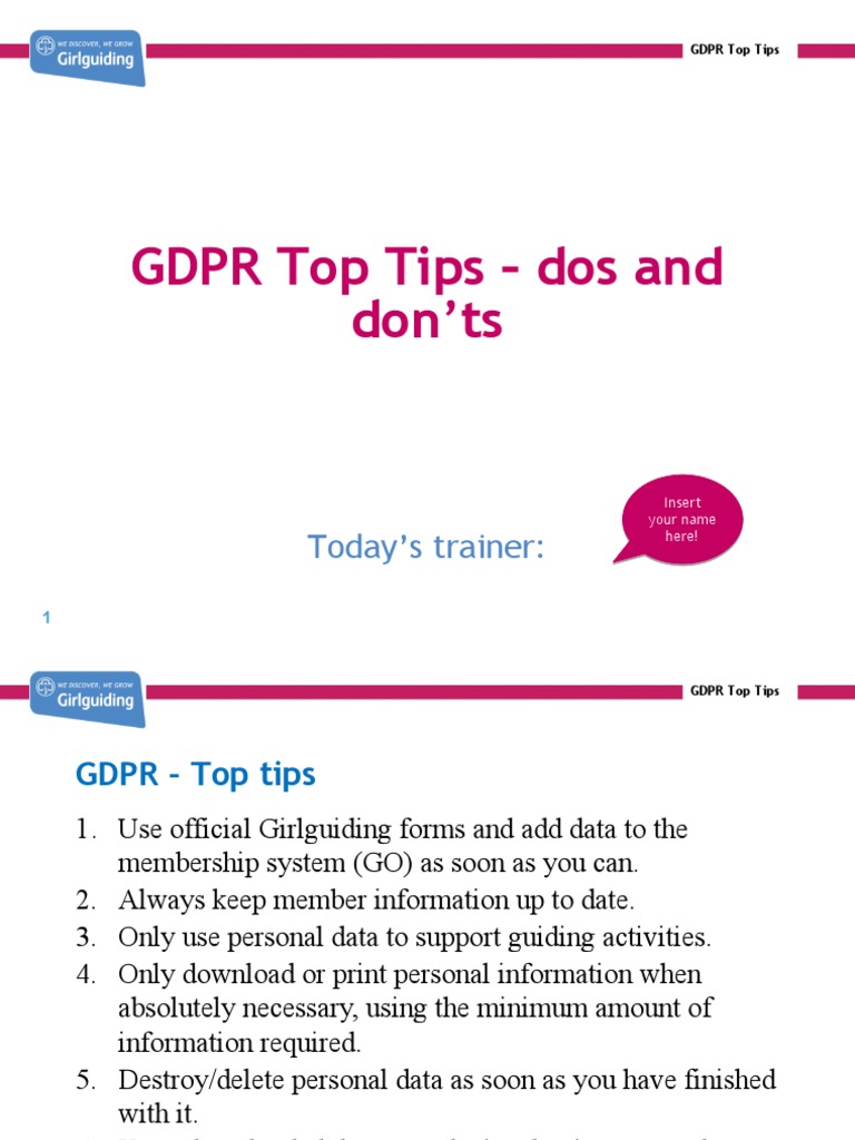 GDPR Top Tips - Dos and Don'ts: Today's Trainer | PDF | Information ...