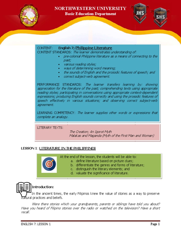 English 7-Lesson 1 | PDF | Narrative | Poetry