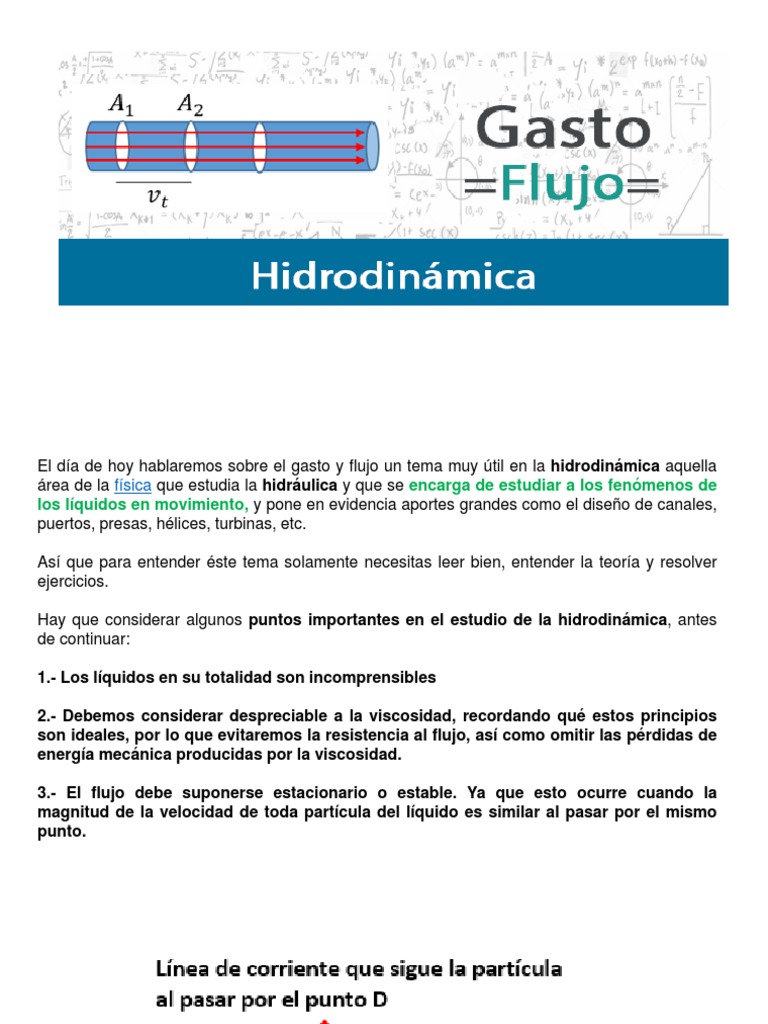 Hidrodinámica: Gasto y flujo en tuberías | PDF | Líquidos | Viscosidad