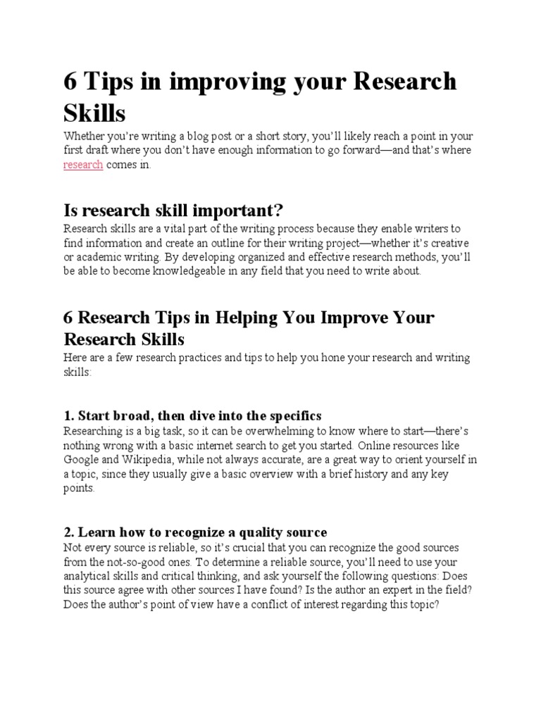 6 Tips in Improving Your Research Skills | PDF | Expert | Cognition
