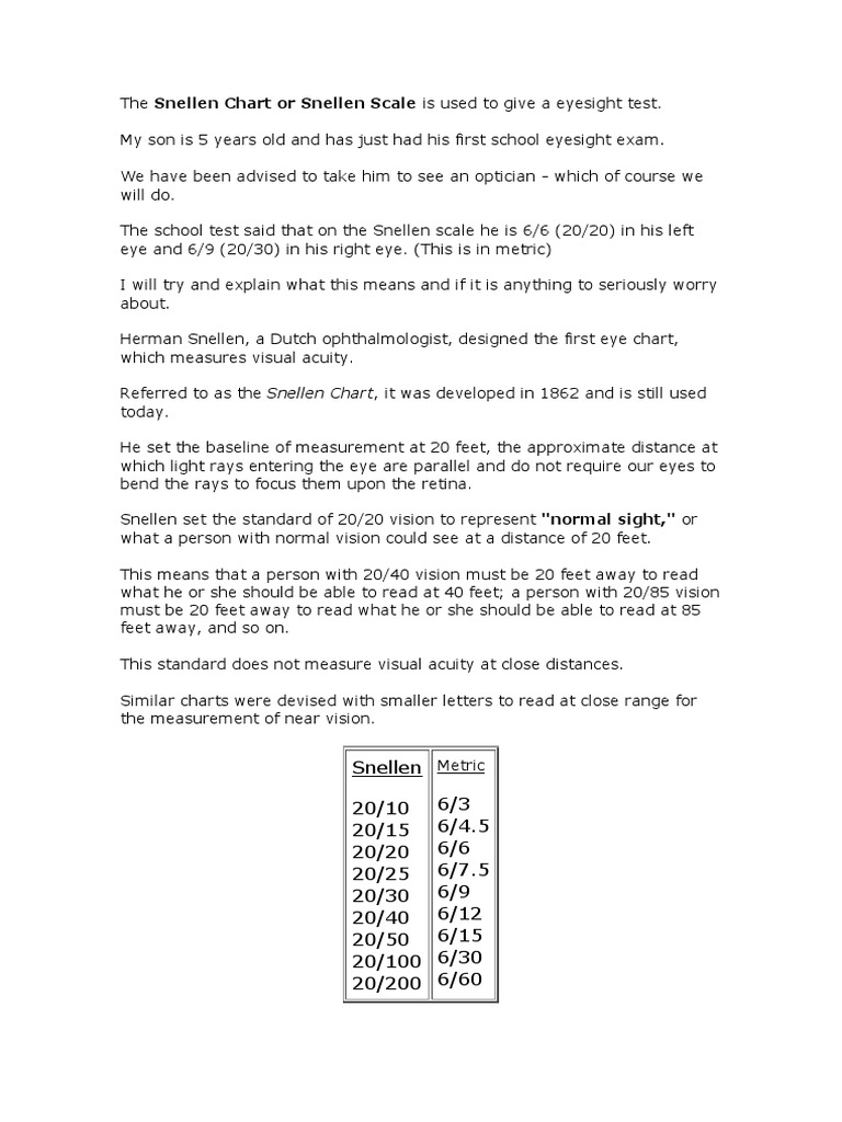 The Snellen Chart or Snellen Scale | PDF