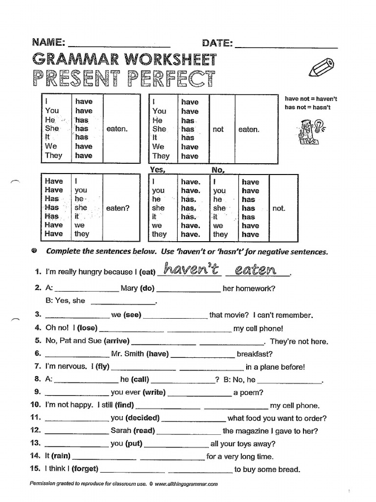 VERBS - PRESENT PERFECT Exercise Atg Scan | PDF