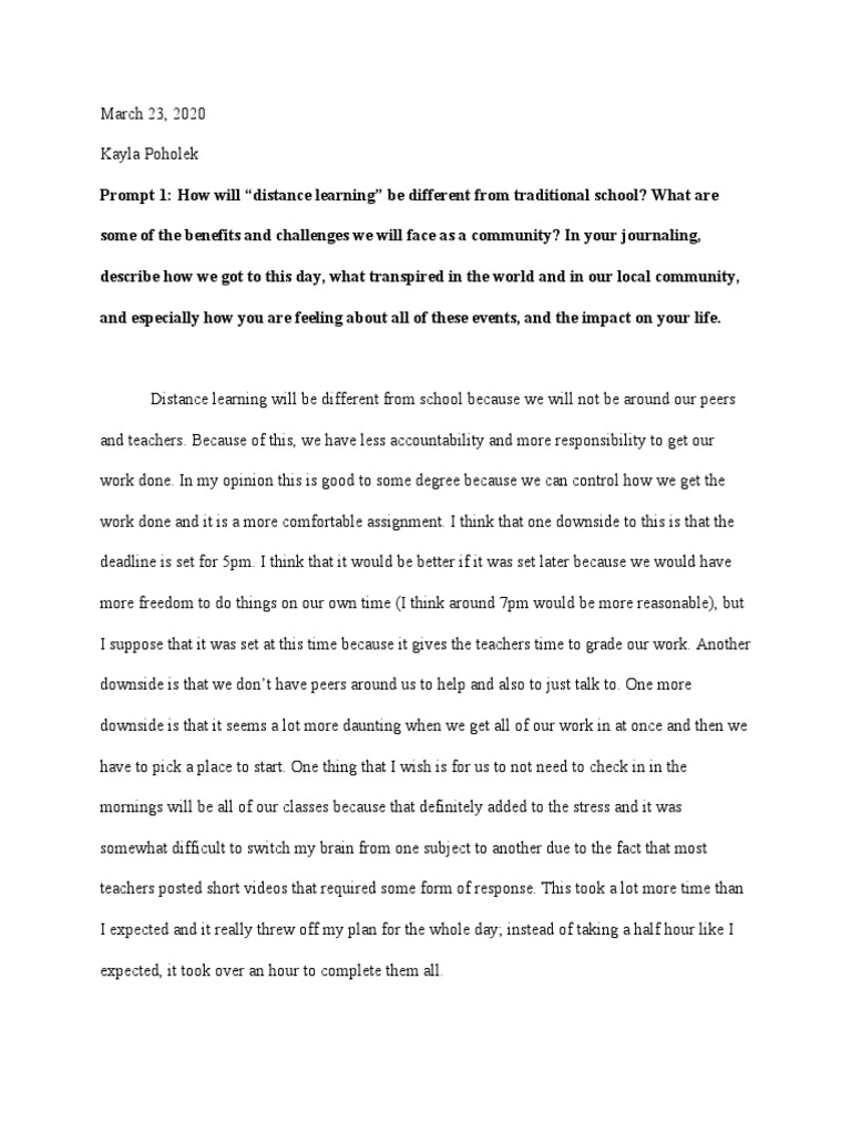 Ap Lang Distance Learning Journal Poholek | PDF | Self-Improvement ...