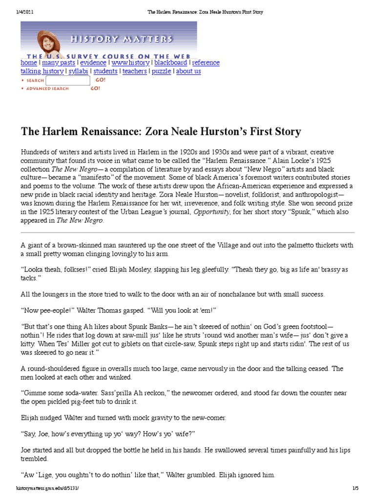 Hurston - Spunk | PDF | Harlem Renaissance | Culture Of The African ...