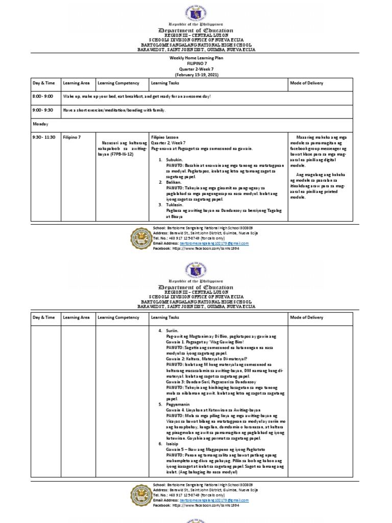 FILIPINO 7 Q2 Week 7 | PDF