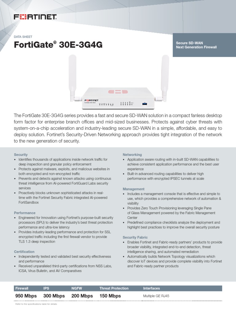 Fortigate 30E-3G4G: Secure Sd-Wan Next Generation Firewall | PDF ...