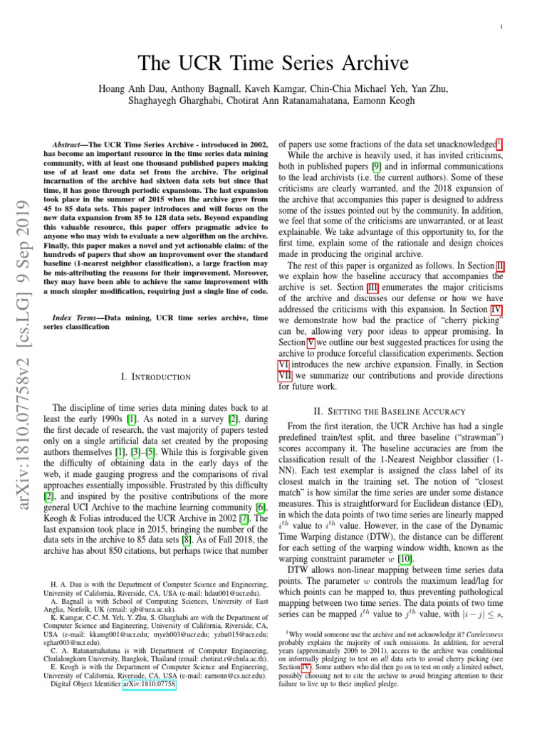The UCR Time Series Archive | PDF | Wavelet | Time Series