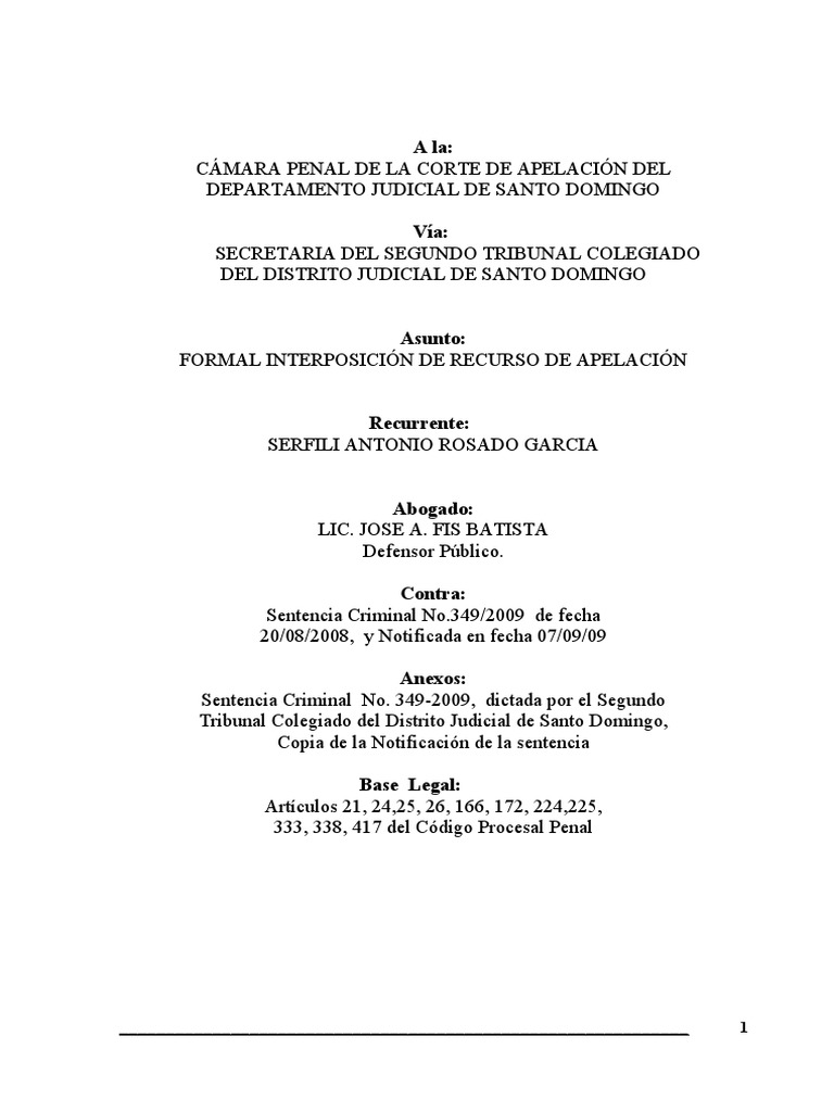 Apelacion Serfili Antonio Rosado | PDF | Sentencia (ley) | Apelación