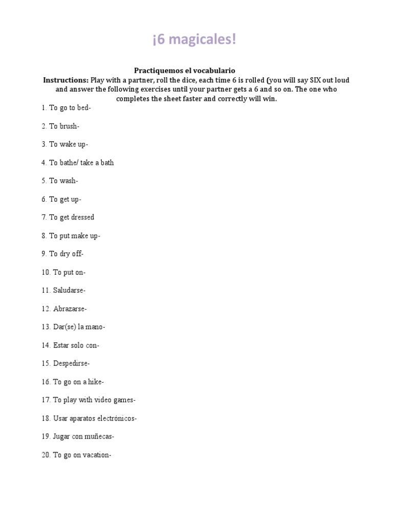 Spanish Vocabulary Game: Chapter 6 | PDF | Cooking, Food & Wine ...