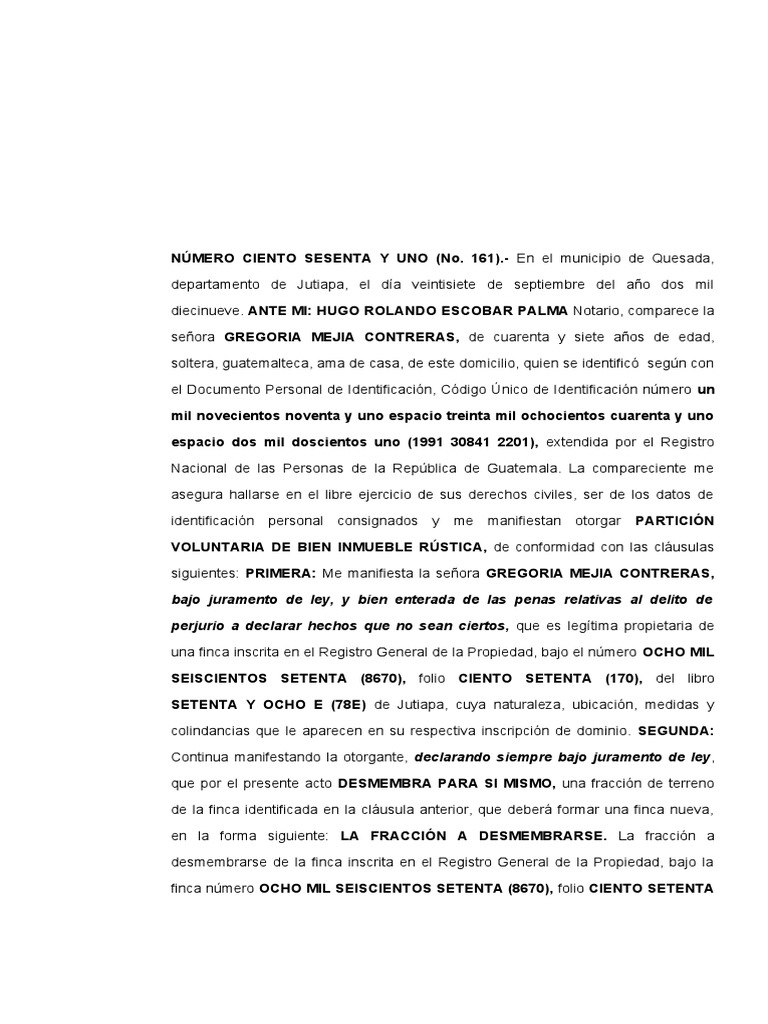 Particion Voluntaria Escritura Doña Golla Pava 1 y 2 | PDF | Propiedad ...
