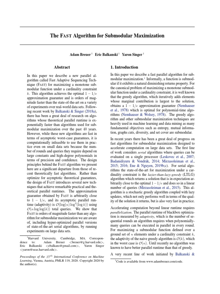Fast Algorithm For Submodular Maximization Pdf Time Complexity Logarithm