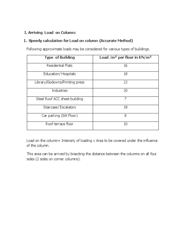 I. Arriving Load On Column: 1. Speedy Calculation For Load On Column ...