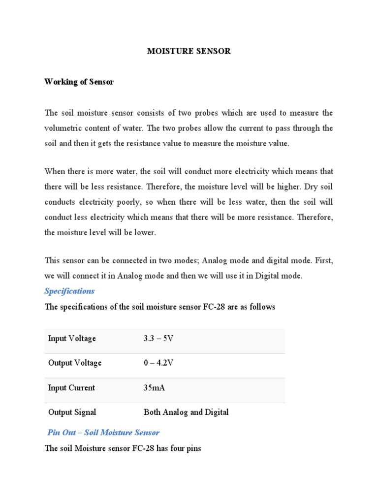 Moisture Sensor: Specifications | PDF