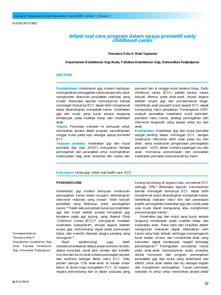 Infant Oral Care Program Dalam Upaya Preventif Early Childhood Caries | PDF