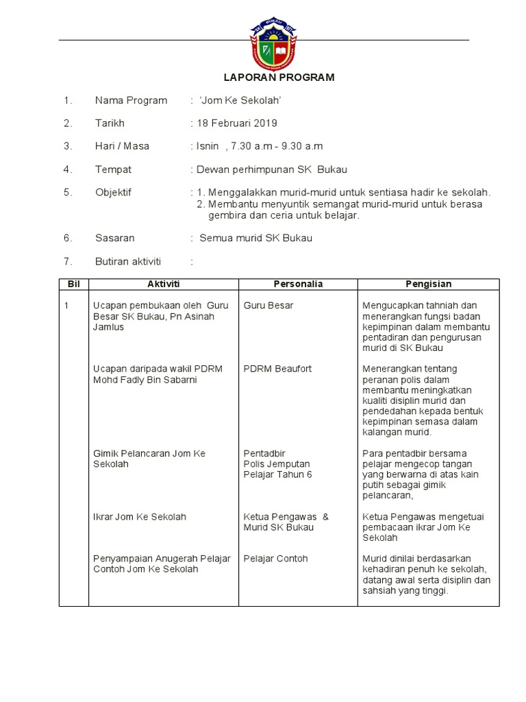 Laporan Program Jom Ke Sekolah SK Bukau | PDF