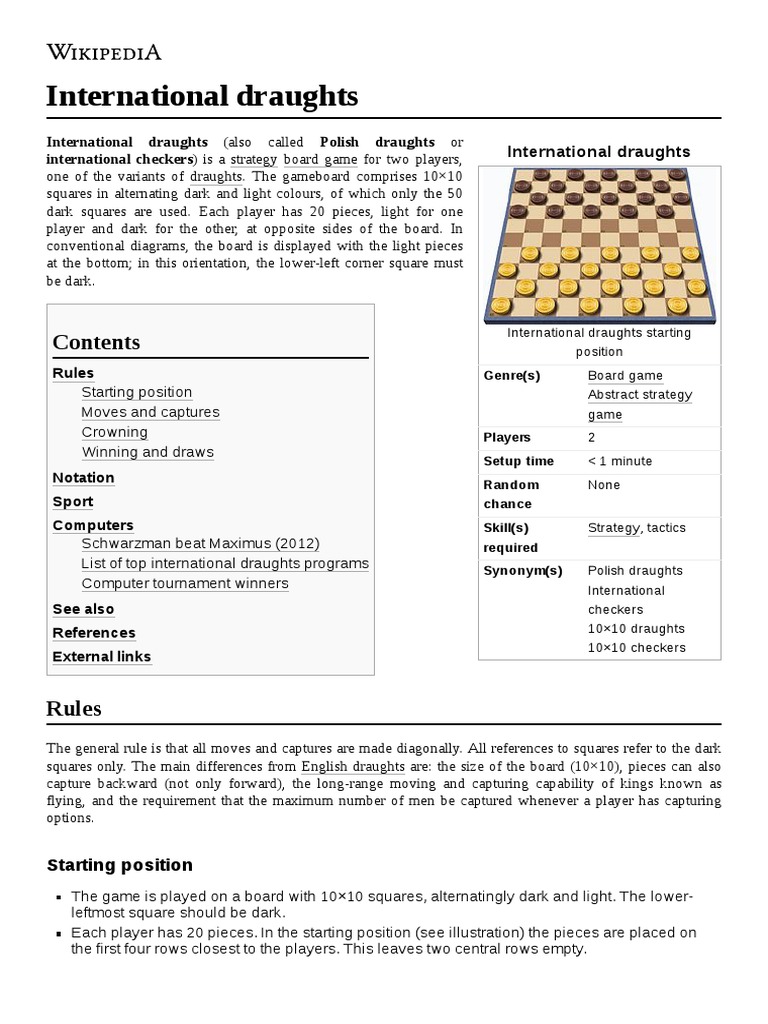 International Draughts | PDF | Game Theory | Abstract Strategy Games