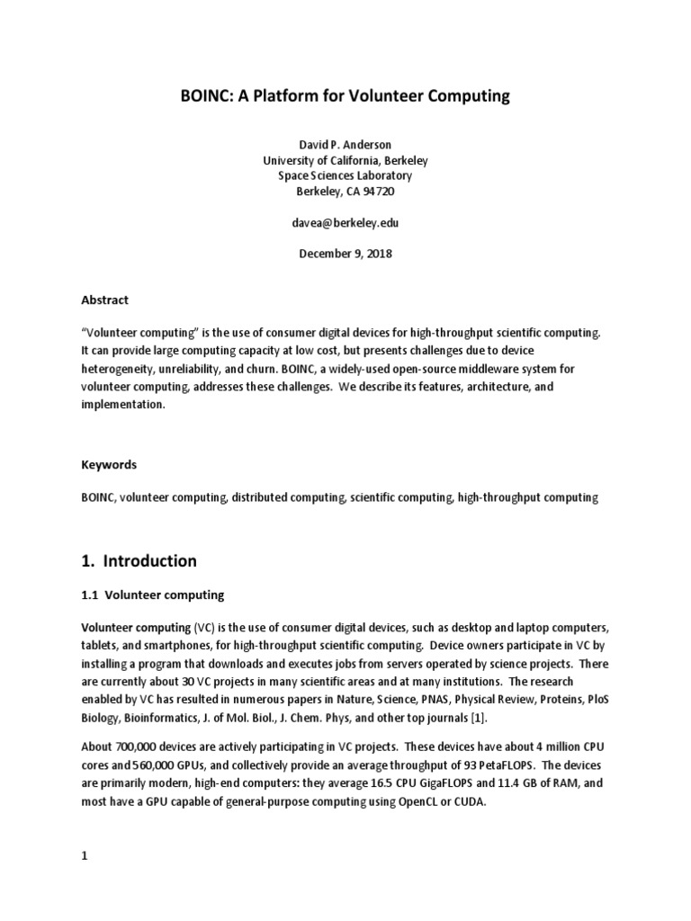 BOINC: A Platform For Volunteer Computing | PDF | Virtual Machine | Thread (Computing)