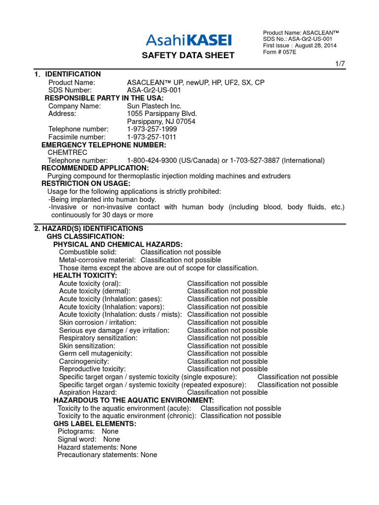 Safety Data Sheet: Product Name: ASACLEAN ™ SDS No.: ASA-Gr2-US-001 ...