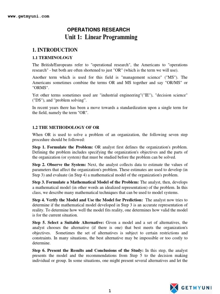 Mechanical Engineering Operation-Research Linear-Programming Notes ...