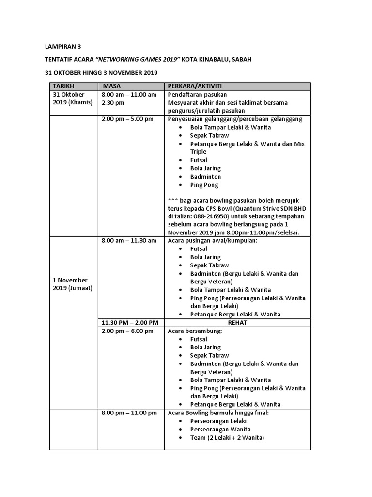 Jadwal Tentatif Acara Networking 2019 | PDF