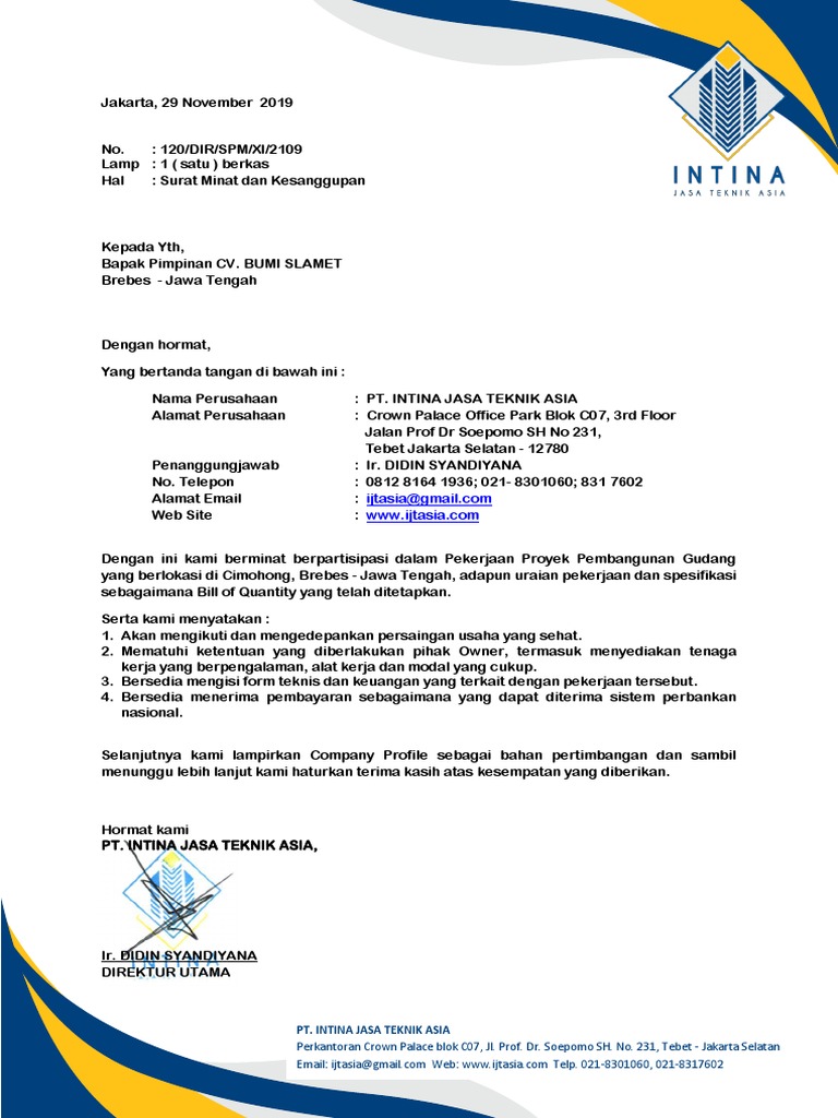 Surat Minat Cv. Bumi Slamet Brebes | PDF | Bisnis