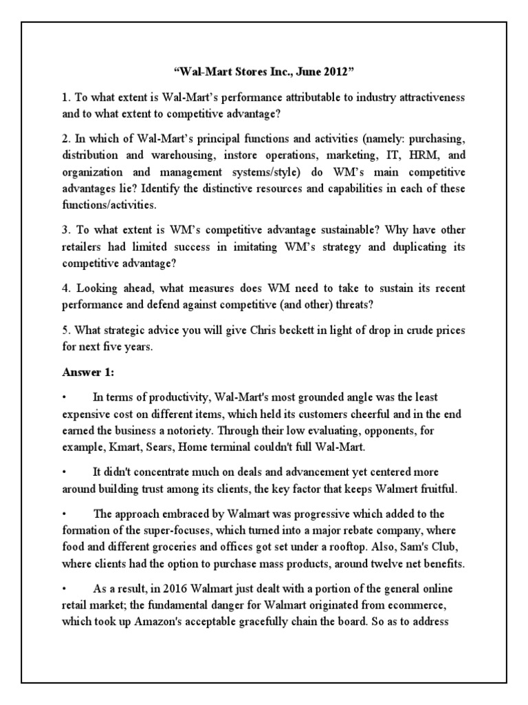 Walmart's Competitive Advantage in 2012 | PDF | Walmart | Competitive ...