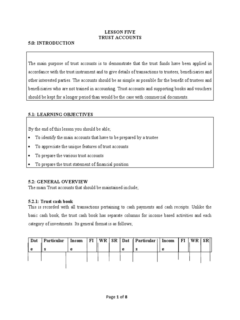Accounting for Trusts: An Analysis of the Financial Records and ...