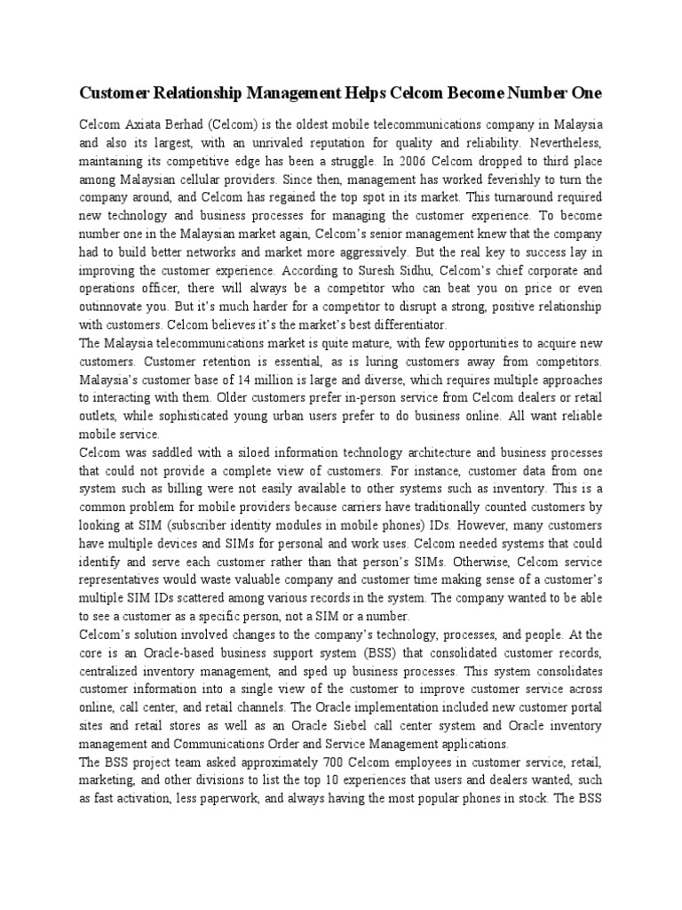 CRM Case Study | PDF | Customer Relationship Management | Communication