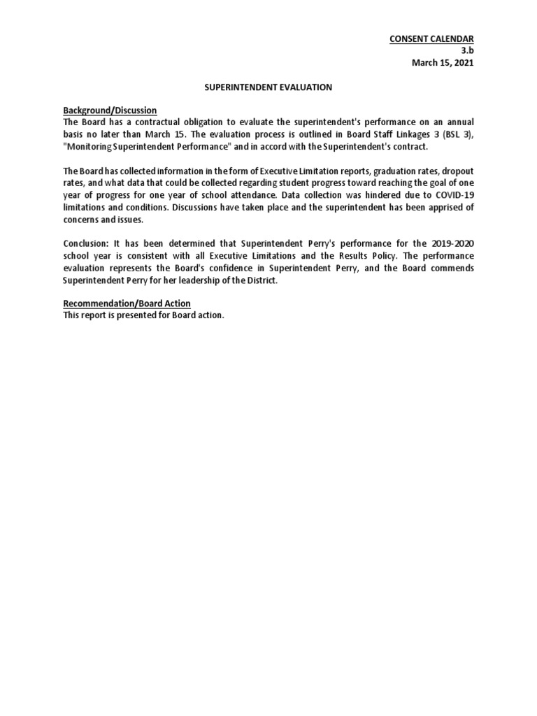 Superintendent Evaluation Report 2021 | PDF | Finance & Money Management