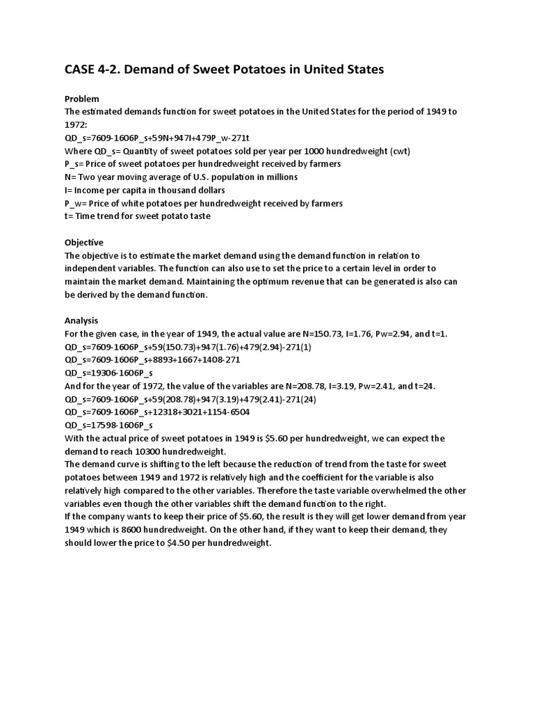 Problem 4-2 Demand of Sweet Potato | PDF | Demand | Demand Curve