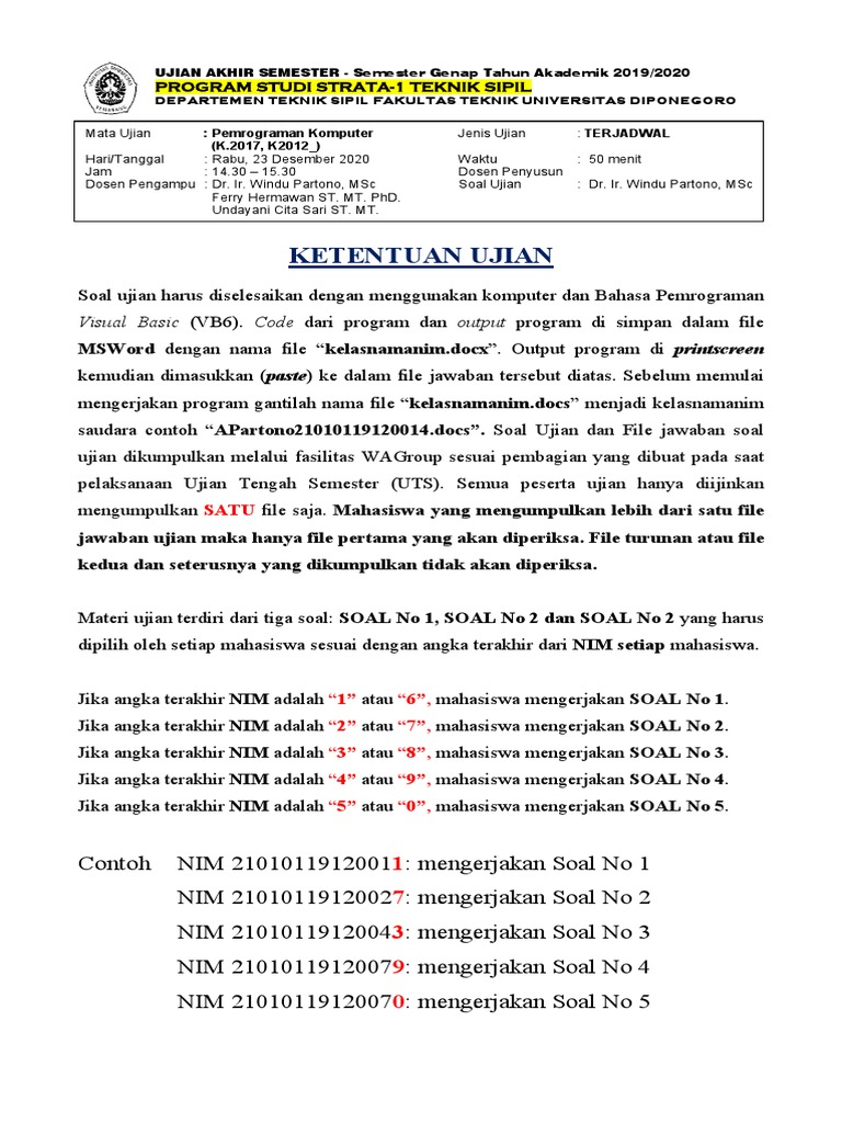Soal Ujian Akhir Pemrograman Komputer 23 Des 2020 | PDF | Komputer | Teknologi & Rekayasa
