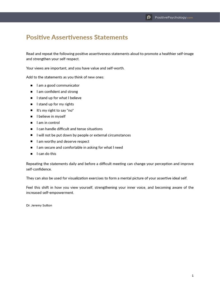 Positive Assertiveness Statements | PDF