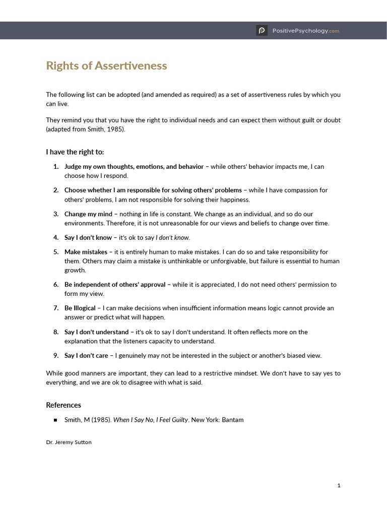 Rights of Assertiveness: I Have The Right To | PDF