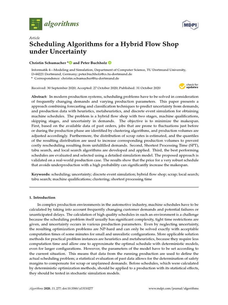 Algorithms: Scheduling Algorithms For A Hybrid Flow Shop Under ...