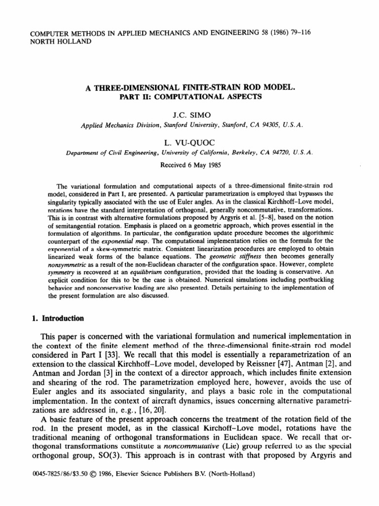 A Three-Dimensional Finite-Strain Rod Model. Part Ii: Computational Aspects | Download Free PDF ...