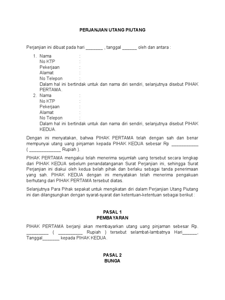 Contoh Surat Perjanjian Utang Piutang | PDF