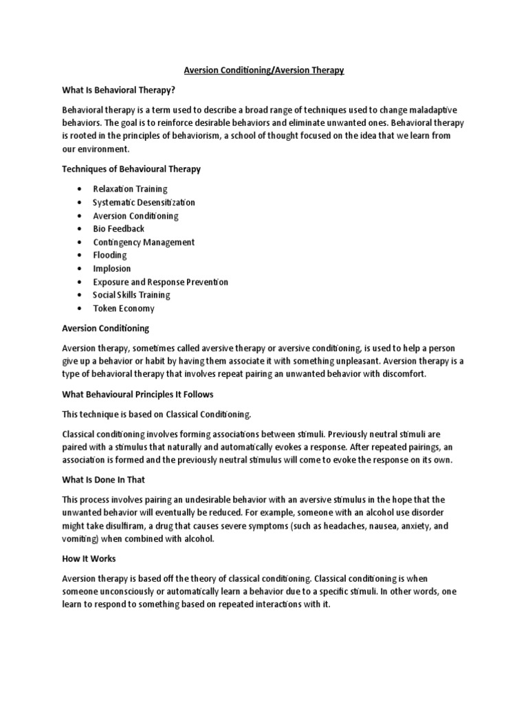 Aversion Conditioning | PDF | Behaviour Therapy | Classical Conditioning