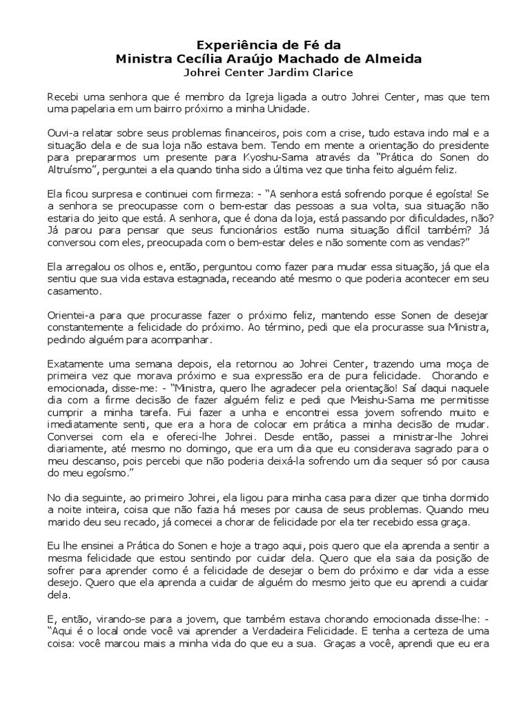 Do egoísmo à felicidade do próximo: uma experiência de fé que ensina o poder da Prática do Sonen ...