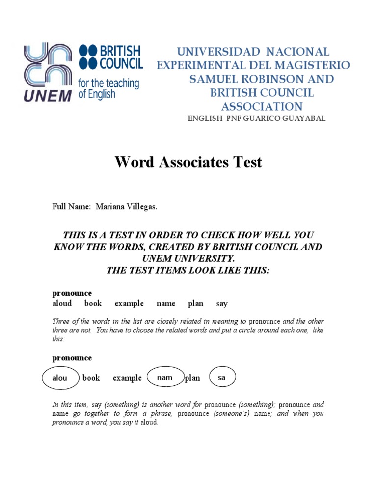Word Associates Test: Universidad Nacional Experimental Del Magisterio ...